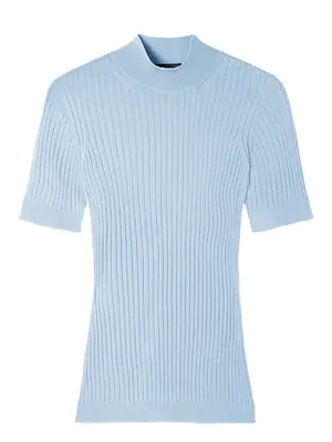 Versace Ribbed-knit Wool Top - Blue