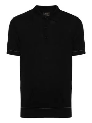 Brioni Piqué Cotton Polo Shirt - Black