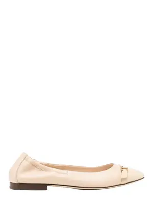 TOD'S Logo-plaque Leather Ballerina Shoes - Neutrals