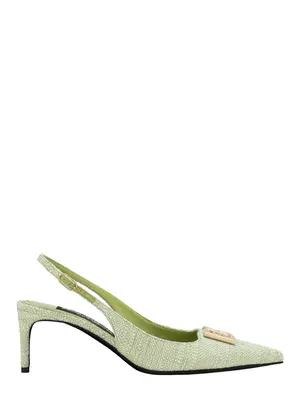 Dolce & Gabbana Logo-plaque Raffia Slingback Pumps - Green
