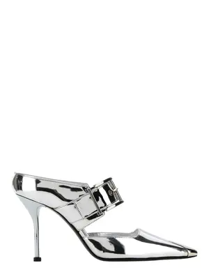 Alexander McQueen Punk 90mm Buckled Metallic Mules - Silver