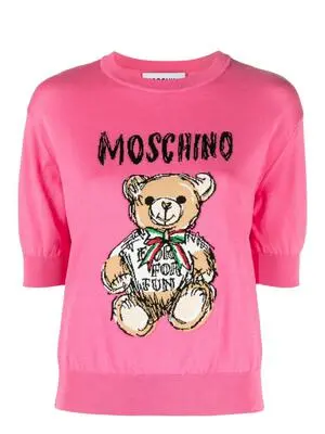Moschino Teddy Bear-intarsia Cropped Jumper - Pink
