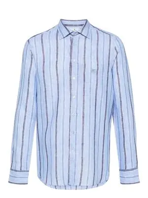 Etro Pegaso-embroidered Striped Linen Shirt - Blue