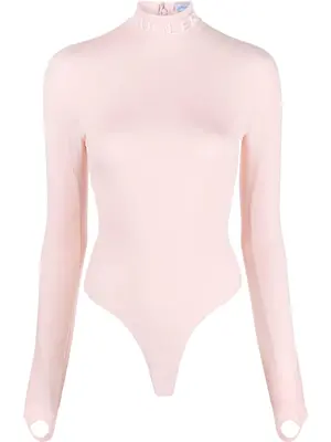 MUGLER Logo-lettering High-neck Bodysuit - Pink