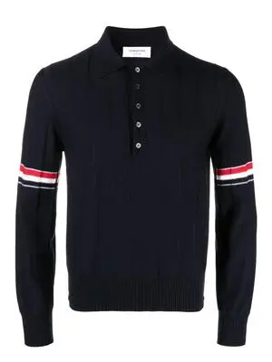 Thom Browne Rwb-stripe Knitted Polo Shirt - Blue