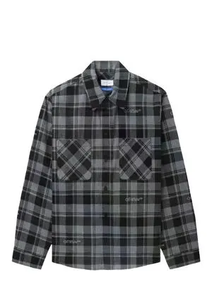 Off-White Logo-embroidered Checked Cotton Shirt - Grey