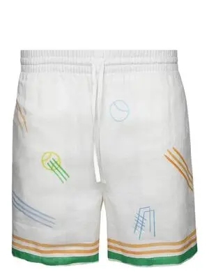 Casablanca Printed Linen Shorts - White
