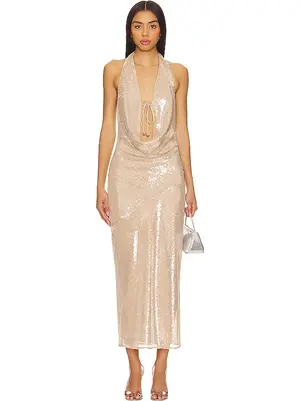 LOVERS AND FRIENDS Stevie Sequin Midi Dress - Nude Neutral