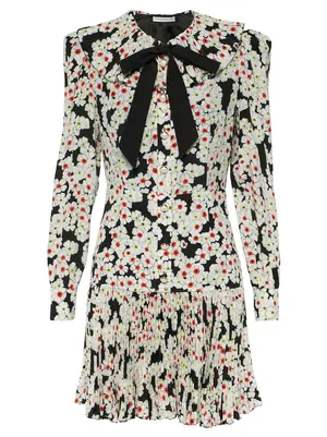 Alessandra Rich Floral Silk Minidress With Bow Detail - Multicoloured