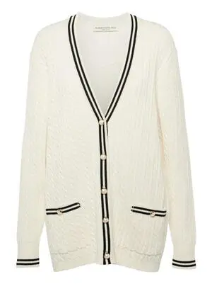 Alessandra Rich Oversized Cable-knit Cotton Cardigan - White