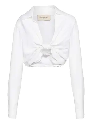 ADRIANA DEGREAS Knot-detail Linen-blend Crop Top - White