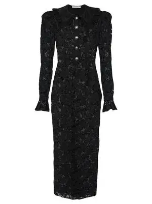 Alessandra Rich Puff-sleeve Lace Midi Dress - Black