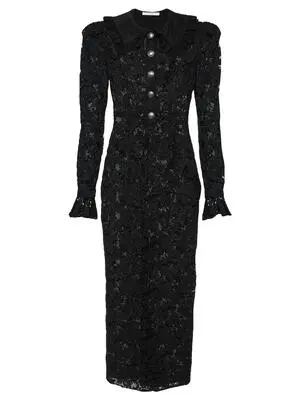 Alessandra Rich Puff-sleeve Lace Midi Dress - Black