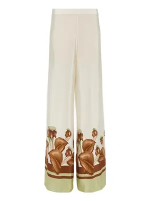 ADRIANA DEGREAS Arisaema Printed Silk Wide-leg Pants - White