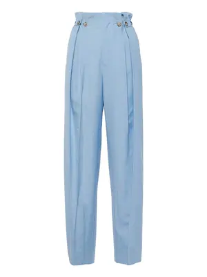 Victoria Beckham Gathered Virgin Wool Tapered Trousers - Blue