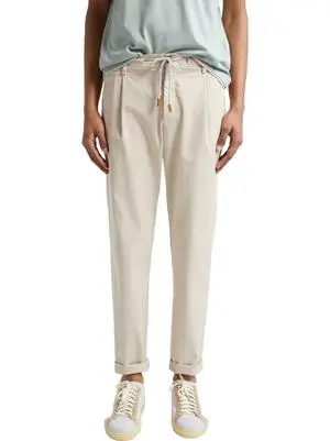 Eleventy Drawstring Waist Stretch Cotton Pants - Taupe