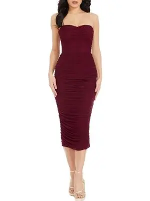 Dress The Population Heather Ruched Strapless Body-con Dress - Burgundy