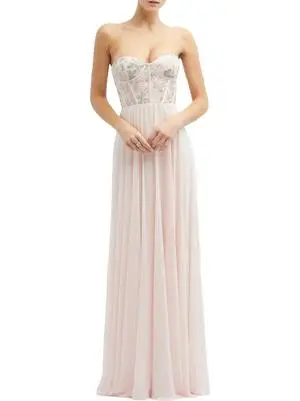 Dessy Collection Floral Embroidered Corset Gown - Blush