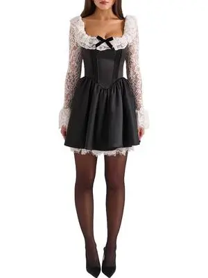 House Of Cb Long Sleeve Minidress - Ivory Black