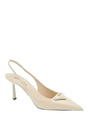 Prada Modellerie Pointed Toe Slingback Pump - Travertino