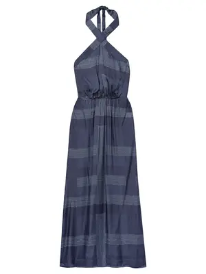 LEMLEM Net Sustain Ajani Striped Charmeuse Halterneck Midi Dress - Blue