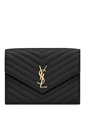 Saint Laurent Cassandre Matelasse Flap Pouch - Black Lambskin/gold