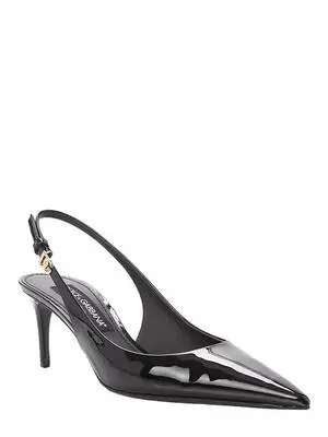 Dolce & Gabbana Glossy Pointed Toe Slingback Pumps - Black