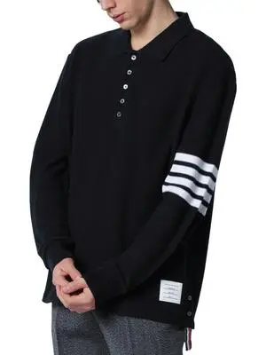 Thom Browne Navy Cotton Polo Shirt - Blue