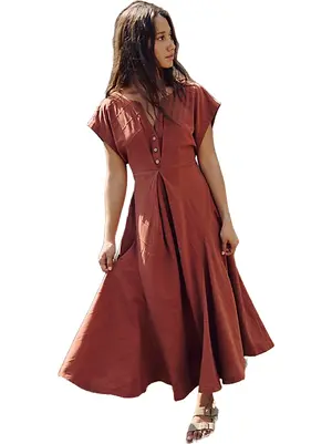 Free People Free People Outta Here Midi Dress Maple Coffee