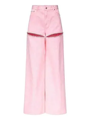AREA Crystal-embellished Wide-leg Jeans - Pink