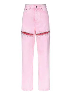 AREA Crystal-embellished Straight-leg Jeans - Pink