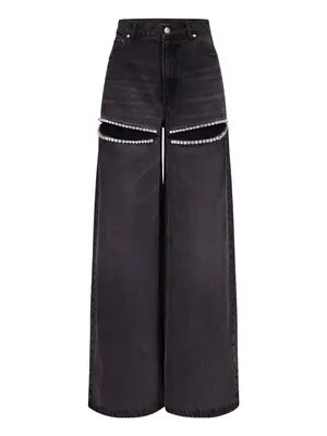 AREA Crystal-embellished Wide-leg Jeans - Black