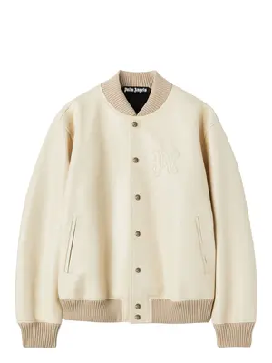Palm Angels Monogram-embossed Leather Bomber Jacket - Neutrals