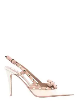 Valentino Garavani Rockstud Bow 100mm Leather Pumps - Neutrals