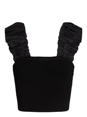 Aje Allard Cropped Ruched Top - Black