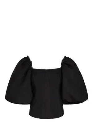 Aje Cecile Frayed Organza Top - Black