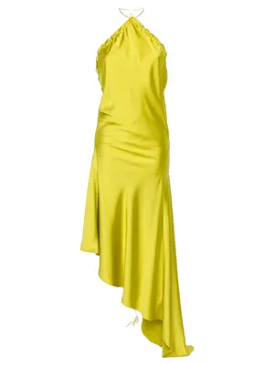 Attico Ruched Satin Midi Dress - Yellow