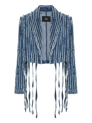 TWINSET Fringed Cropped Denim Jacket - Blue