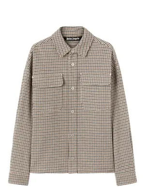 Palm Angels Logo-print Checked Overshirt - Neutrals