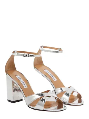 AQUAZZURA Divine 85 Metallic Leather Sandals - Silver