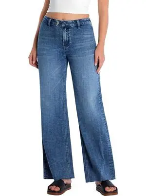 HINT OF BLU Flat Front Wide Leg Jeans - Lake Michigan