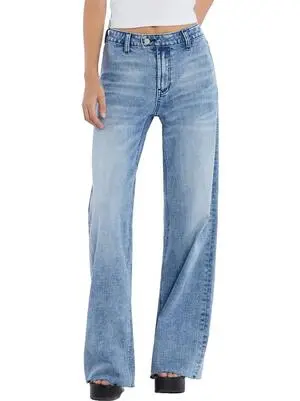 HINT OF BLU Flat Front Wide Leg Jeans - Malta Blue