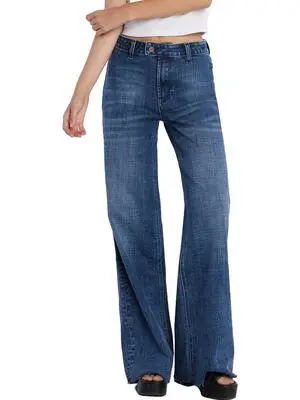 HINT OF BLU Flat Front Wide Leg Jeans - Marbella Blue