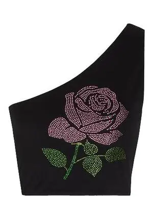 8 BY YOOX Printed Jersey One-shoulder Top - Black