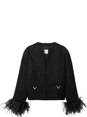 Valentino Garavani Embellished Metallic Bouclé-tweed Jacket - Black