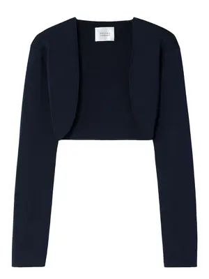 Galvan Atalanta Cropped Ribbed Stretch-knit Cardigan Midnight Blue