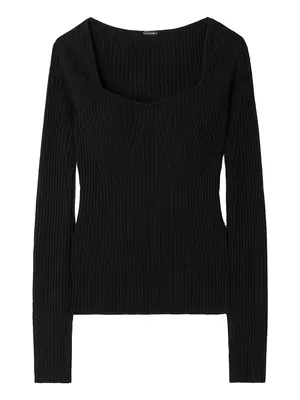 Adam Lippes Florentine Ribbed Silk And Cashmere-blend Top - Black