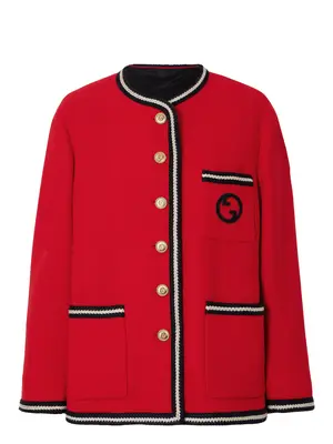 Gucci Striped Wool-blend Tweed Jacket - Red