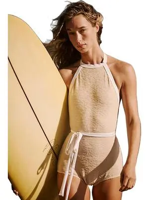 Free People Heidi One-piece Surf Suit - Stone
