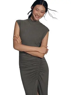 DAILY PRACTICE BY ANTHROPOLOGIE Mock-neck Ruched Midi Dress - Green